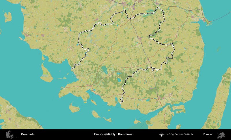 Faaborg-Midtfyn Kommune Outlined, Denmark. Topographic Humanitarian ...