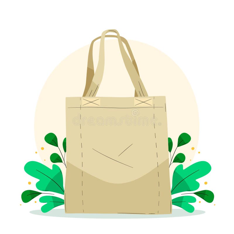 Fabric Bag Illustrated with Leaves Vector Illustration. Stock Vector ...