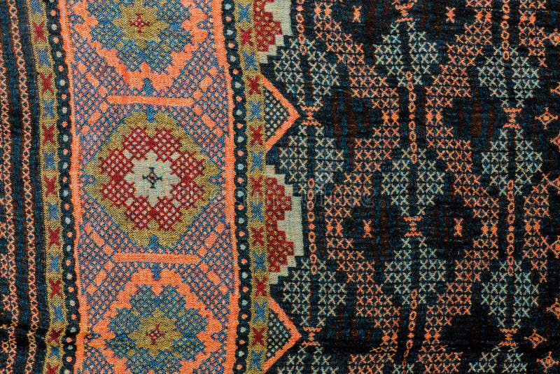 Fabric Black-orange with Embroidered Ornament. Texture Stock Image ...