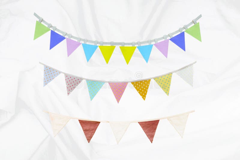 Fabric Bunting Flag Vintage Style on White Fabric Texture Background ...