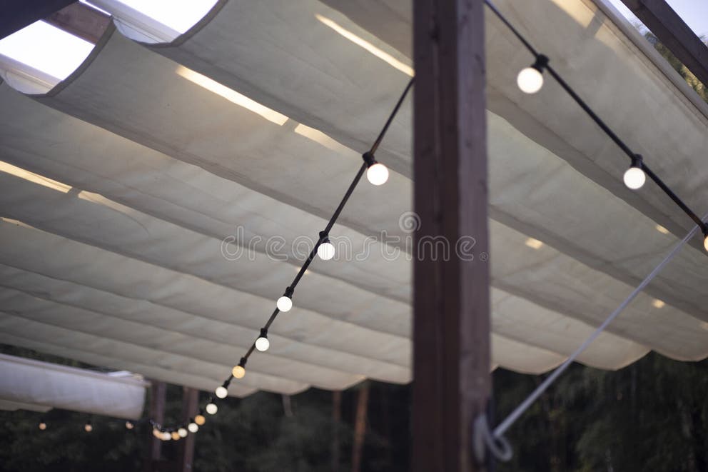 Fabric Ceiling on the Veranda. Lightweight Construction of Planks Stock ...