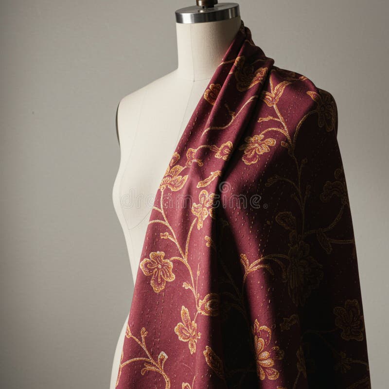 A Fabric-covered Dress Form Draped with Rich, Maroon Textile Featuring ...