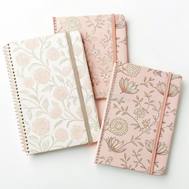 Fabric-covered Floral Notebooks Set Stock Illustration - Illustration ...