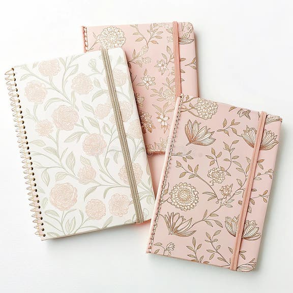 Fabric-covered Floral Notebooks Set Stock Illustration - Illustration ...