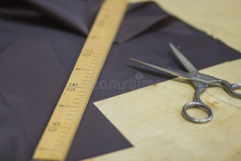 Fabric Cut and Cutting Tools Meter Ruler and Scissors Stock Photo ...
