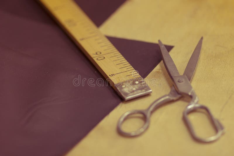 Fabric Cut and Cutting Tools Meter Ruler and Scissors Stock Photo ...