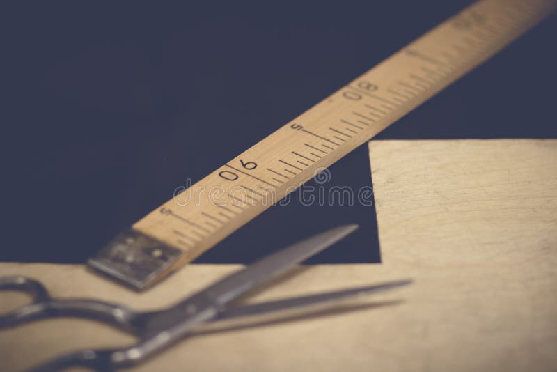 Fabric Cut and Cutting Tools Meter Ruler and Scissors Stock Photo ...