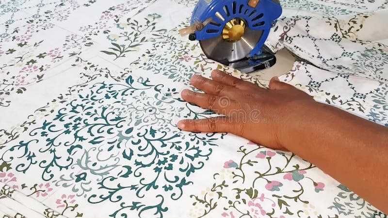 Fabric Cutting Using Rotary Cutting Machine, Clothes Fabrication Small ...