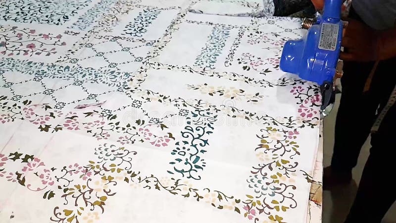 Fabric Cutting Using Rotary Cutting Machine, Clothes Fabrication Small ...