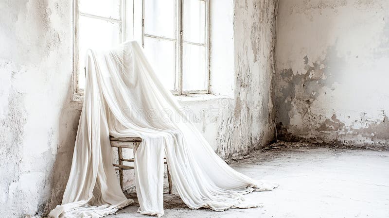 Fabric Draped Chair, Derelict Building, Sunlight, Renovation Stock ...