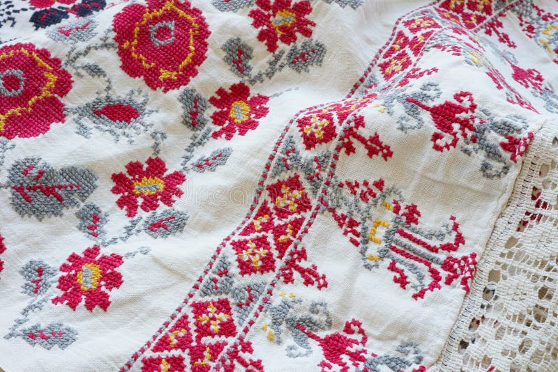 Fabric Embroidered with Ukrainian Folk Ethnic Patterns. Stock Photo ...