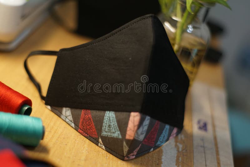 Fabric Facemask Half Black Pattern Front View Stock Photo - Image of ...