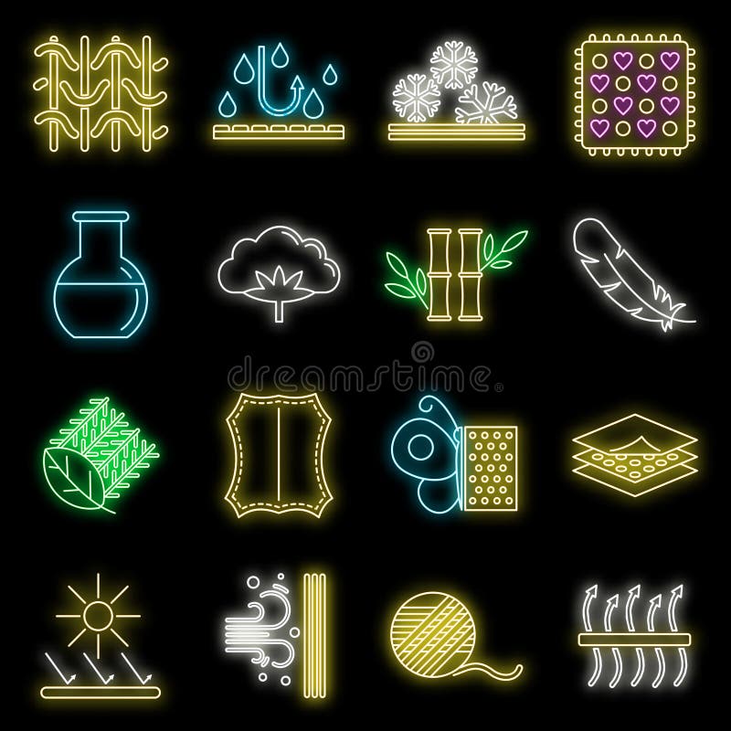 Fabric Feature Breathable Icons Set Vector Neon Stock Vector ...