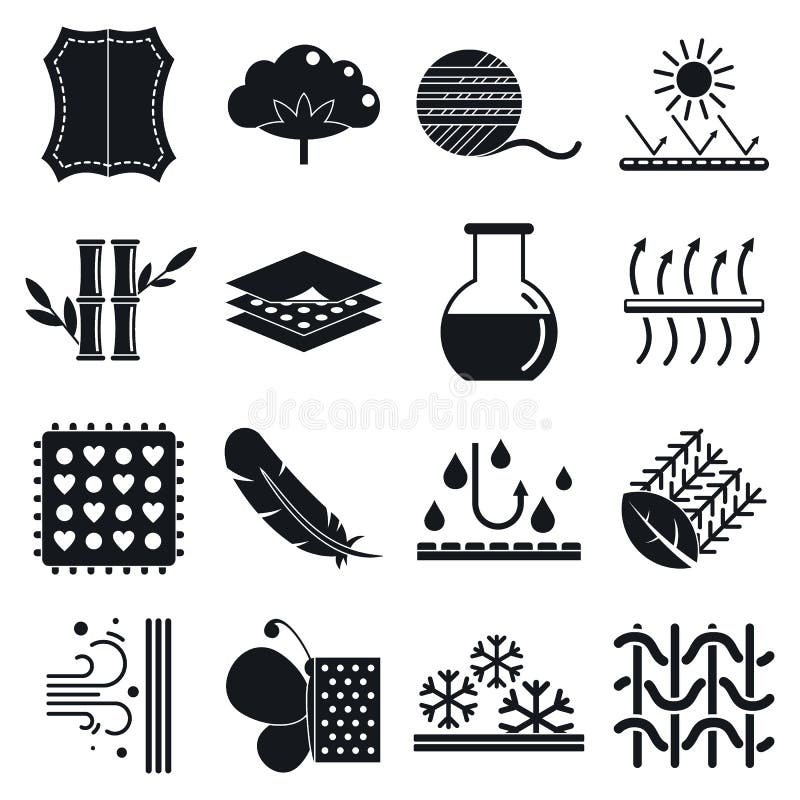 Fabric Feature Icons Set, Simple Style Stock Vector - Illustration of ...