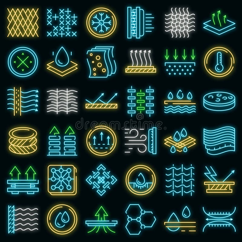 Fabric Feature Icons Set Vector Neon Stock Vector - Illustration of ...