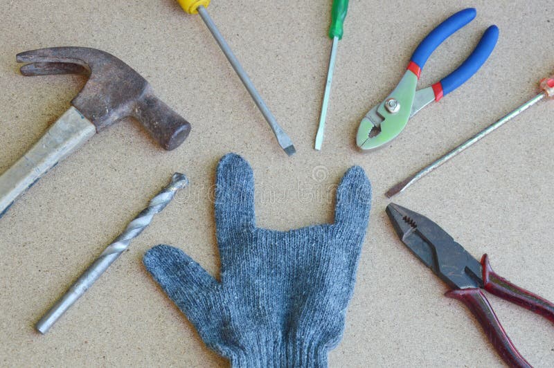 Fabric Glove and Mechanic Tool on Board Stock Image - Image of worker ...