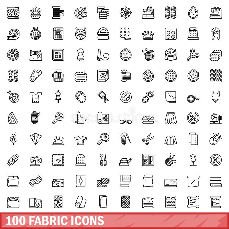 100 Fabric Icons Set, Outline Style Stock Vector - Illustration of sign ...