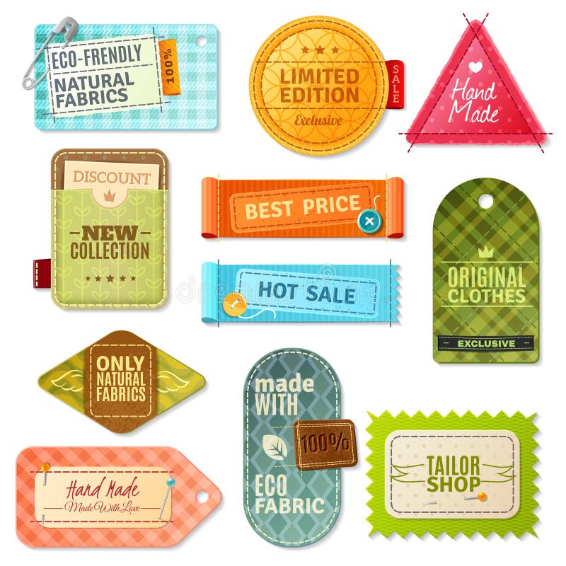 Fabric Label Set stock vector. Illustration of cloth - 69312157