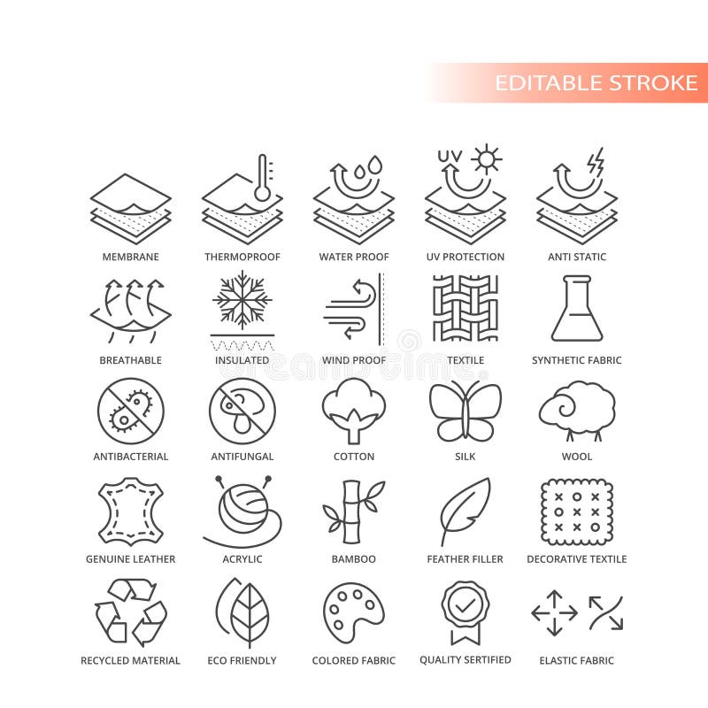 Fabric Material Feature Live Vector Icon Set Stock Vector ...
