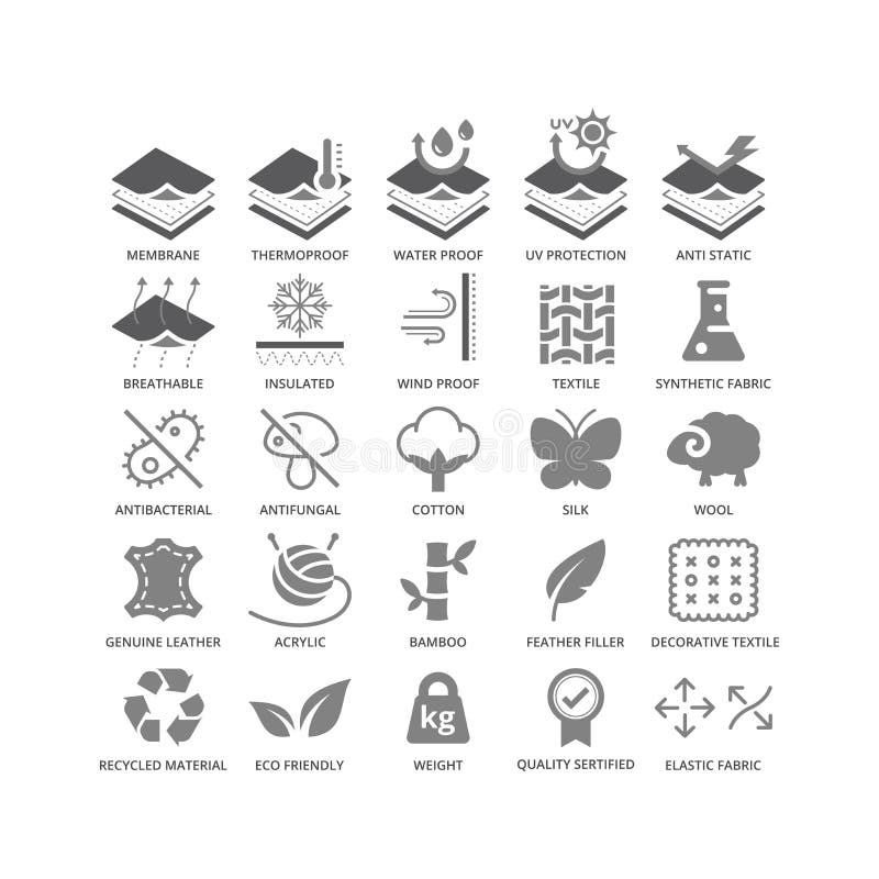 Fabric Material Feature Vector Icon Set Stock Vector - Illustration of ...