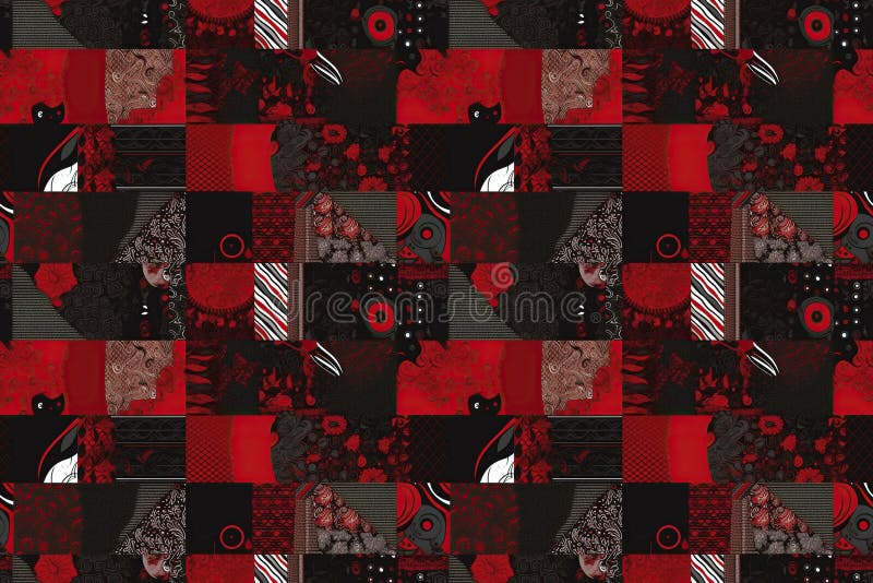 Fabric Mock Up Design with Patchwork Details Black and Red, Created ...
