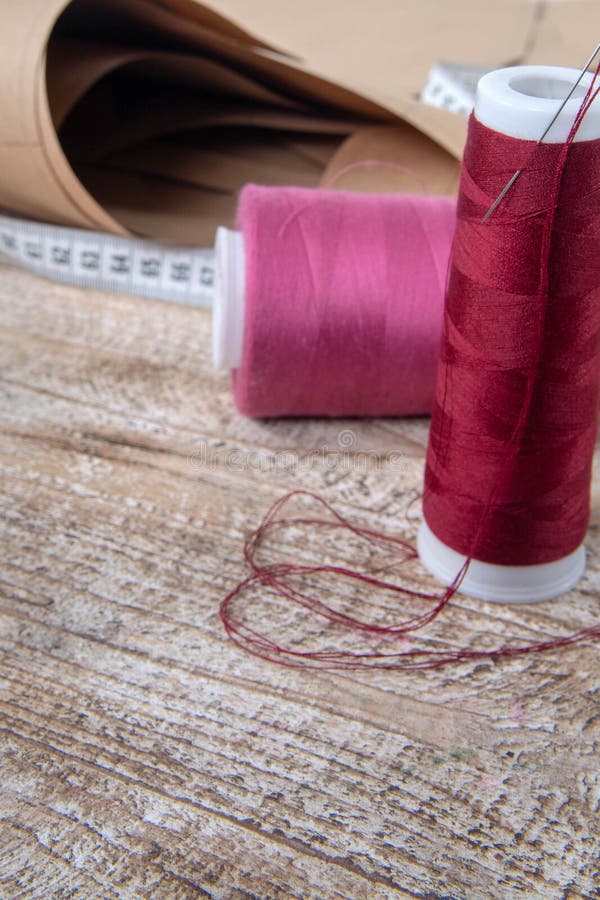 Objects for Sewing Clothes. Roulette, Coil, and Patterns on the Table ...