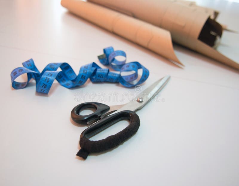 Objects for Sewing Clothes. Roulette, Coil, and Patterns on the Table ...