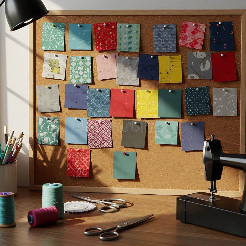 Fabric Pattern Mood Board: a Stylish Sewing Workspace Stock Photo ...