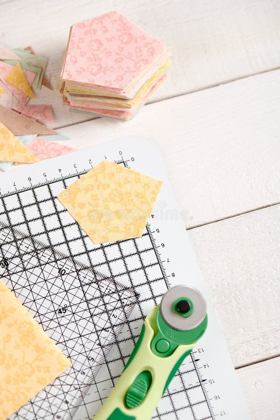 Fabric Pentagon on Craft Mat Next Stack of Pentagon Pieces of Fabrics ...