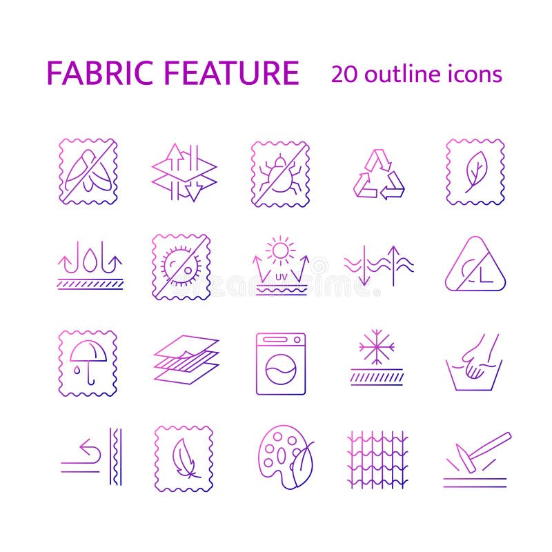 Fabric Quality Outline Icons Set. Mole Protecction, Windproof, Sun ...