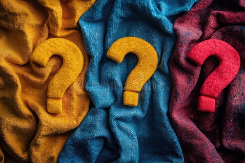 Fabric Question Marks Blue, Yellow, Red Textile Background, FAQ Section ...