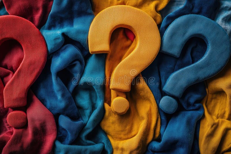 Fabric Question Marks Blue, Yellow, Red Textile Background, FAQ Section ...