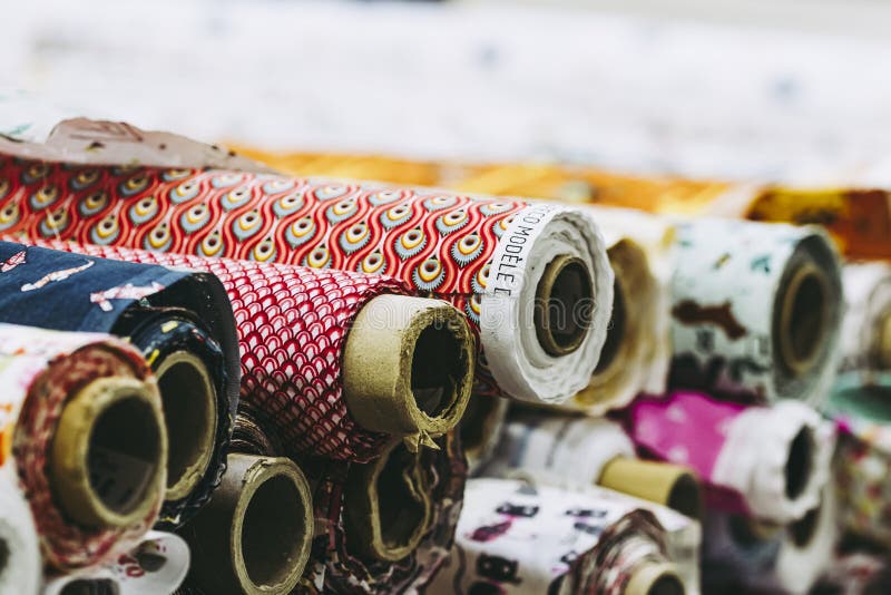 Fabric Rolls with Colorful Patterns Stock Image - Image of lines ...