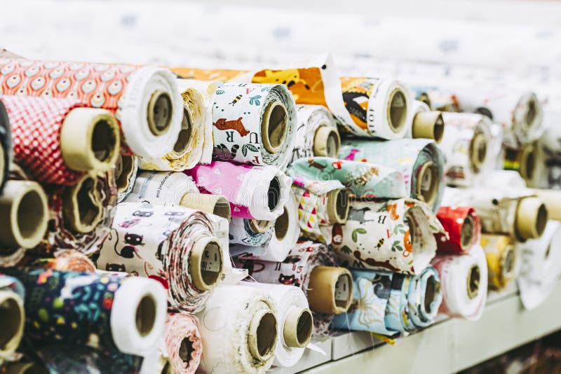 Fabric Rolls with Colorful Patterns Stock Photo - Image of sewing ...