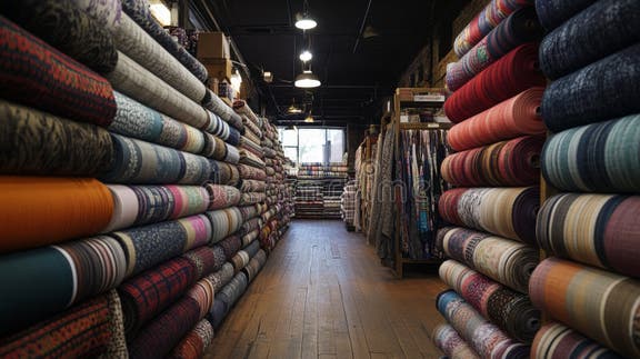 Fabric Rolls Stacked in a Retail Store Stock Illustration ...