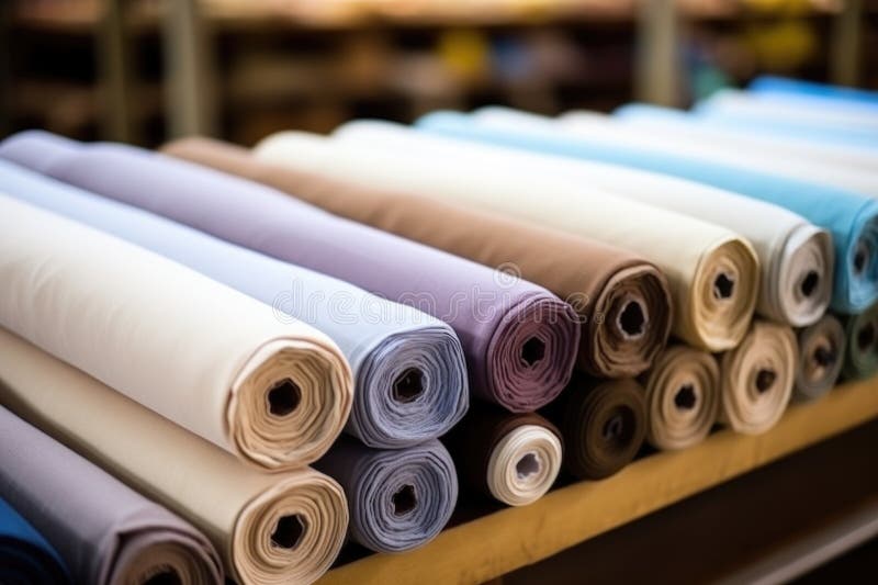 Fabric Rolls on a Textile Factory Table Stock Illustration ...