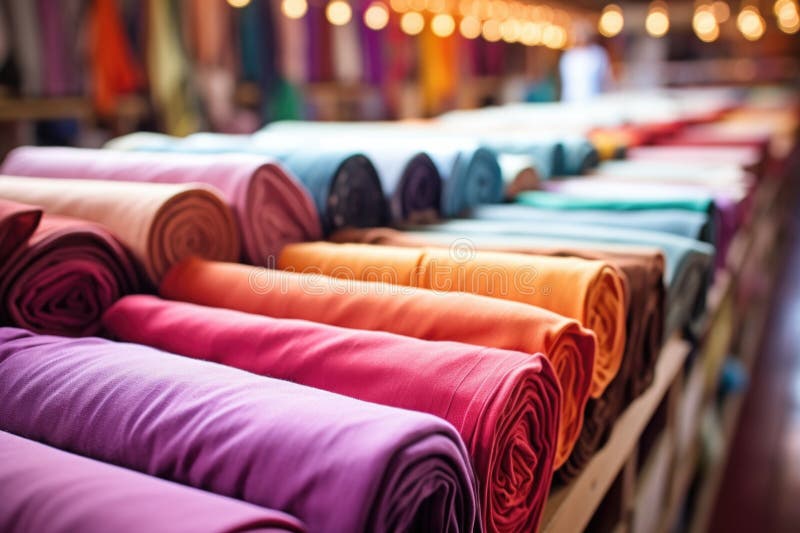 Fabric Rolls on a Textile Factory Table Stock Illustration ...