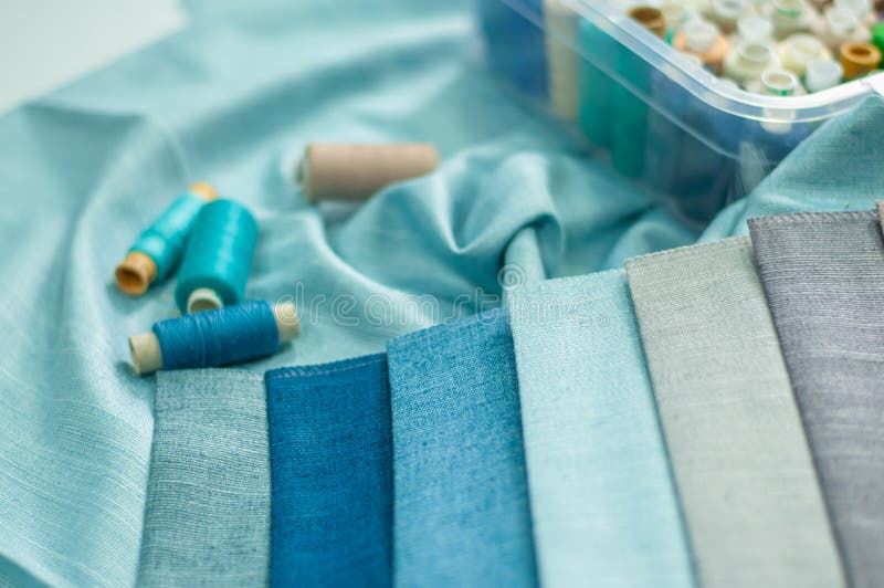 Fabric Samples for Curtains in Blue and Light Blue Colors. Fabric and ...