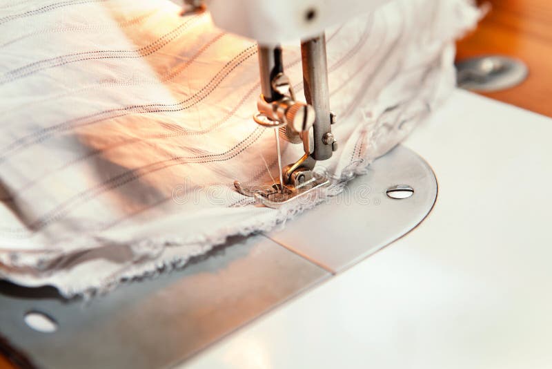 Fabric Sewn with Sewing Machine Stock Photo - Image of material, thread ...