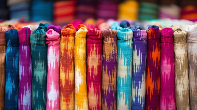 Fabric Showcasing Vibrant Ethnic Patterns in Ikat Stock Illustration ...