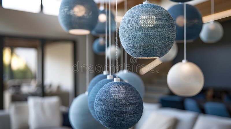 A of Fabric Spheres Hang from the Ceiling Creating a Dynamic and ...