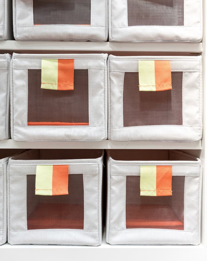 Fabric Storage Boxes in Square Shape with Orange and Yellow Pull Stock ...