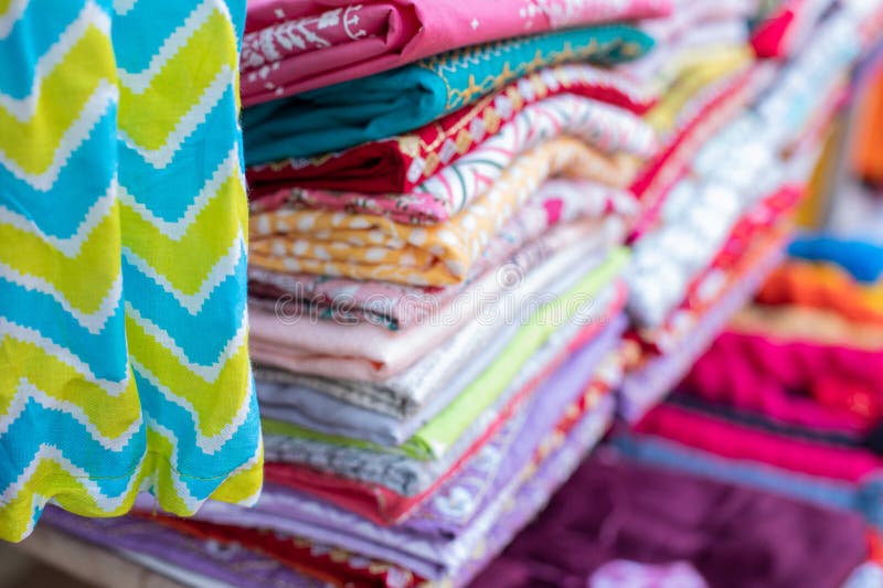 Fabric Store, Large Selection. Bright Fabrics with Various Patterns ...