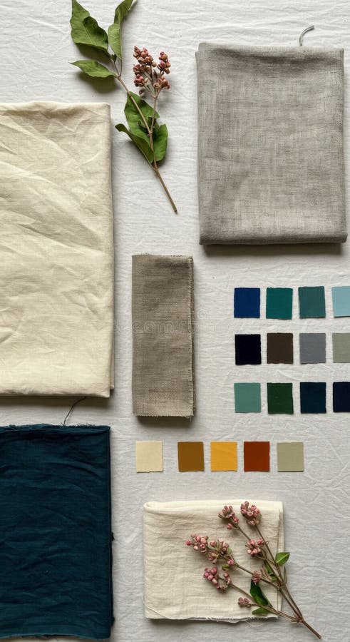 Fabric Swatches and Color Palette Flat Lay Stock Illustration ...