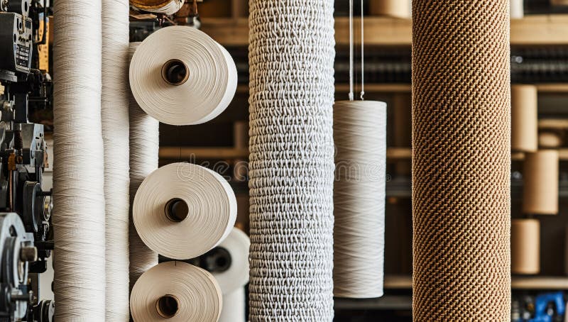 Fabric Textile Yarn Spools in Factory Close Up High Quality Image Stock ...