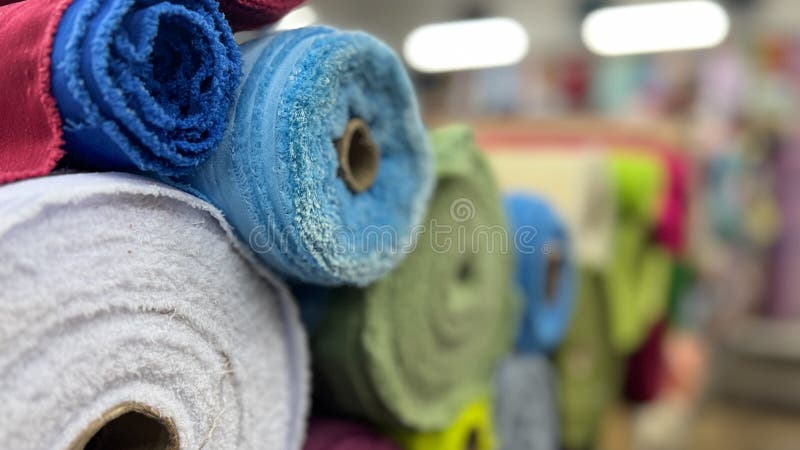 Fabric and Textiles in the Factory Store. Various Colors and Patterns ...