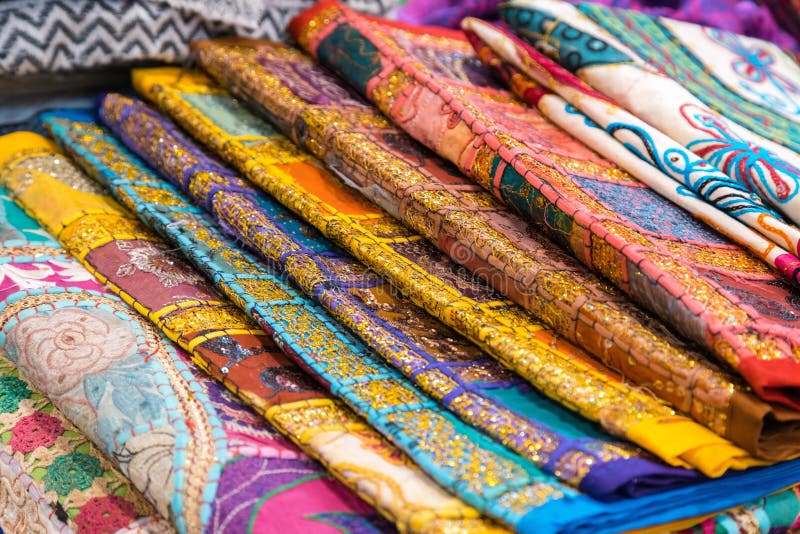 Fabric and Textiles Samples in a Factory Shop or Store. Different ...