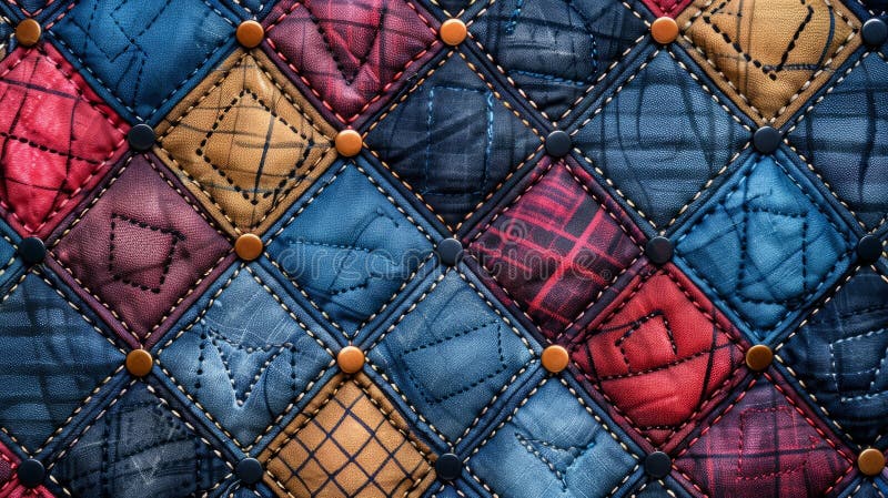 Fabric Texture with Colorful Diamond Pattern, Embellished by Studs and ...