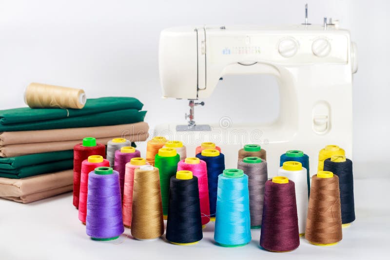 With Fabric and Thread Sewing Machine is Used. Stock Image - Image of ...