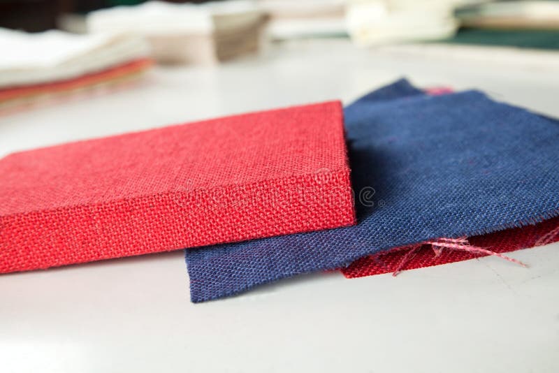 Fabric Used for Book Covers on Table Stock Image - Image of notepad ...